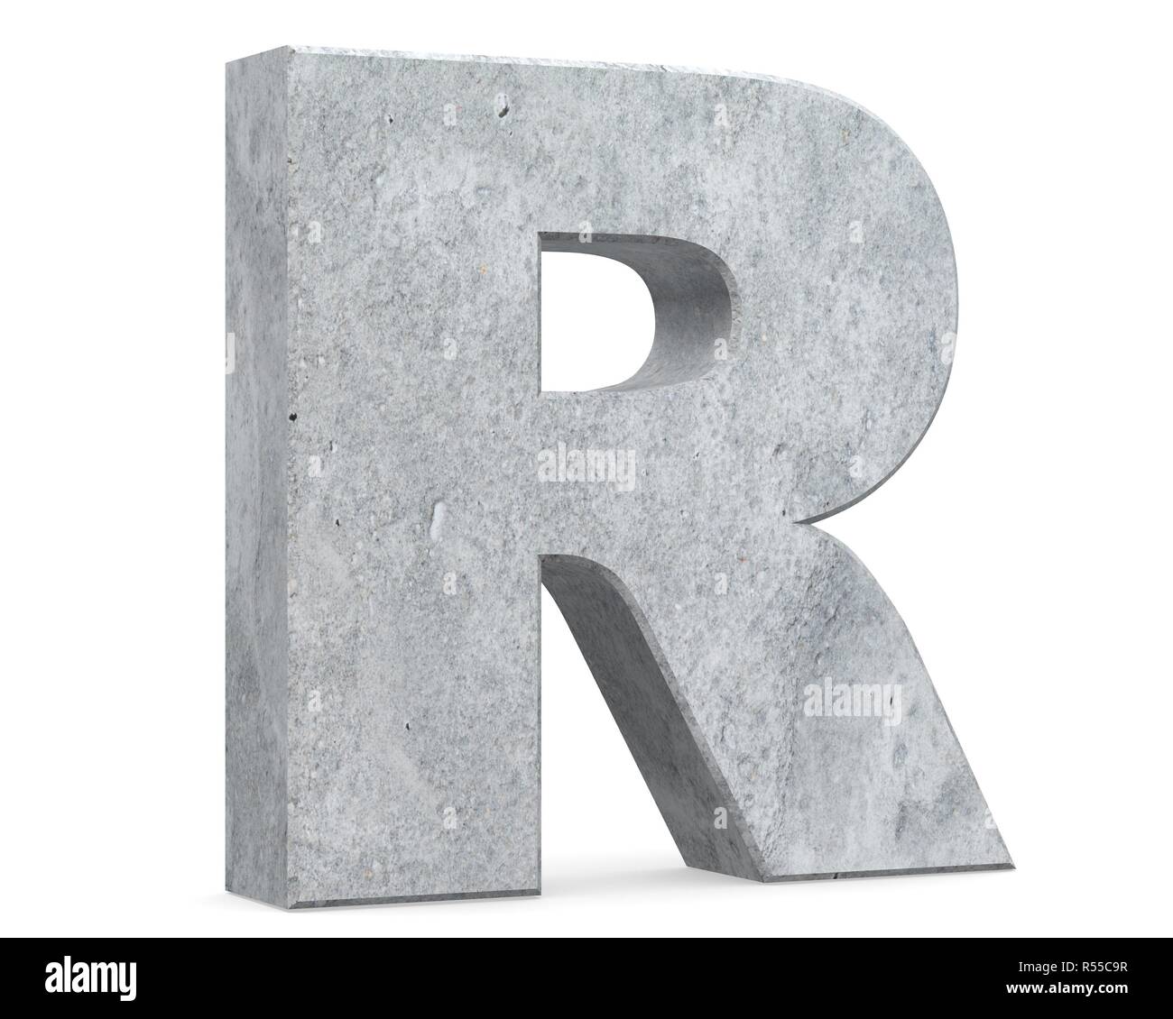 Concrete Capital Letter - R isolated on white background . 3D render ...