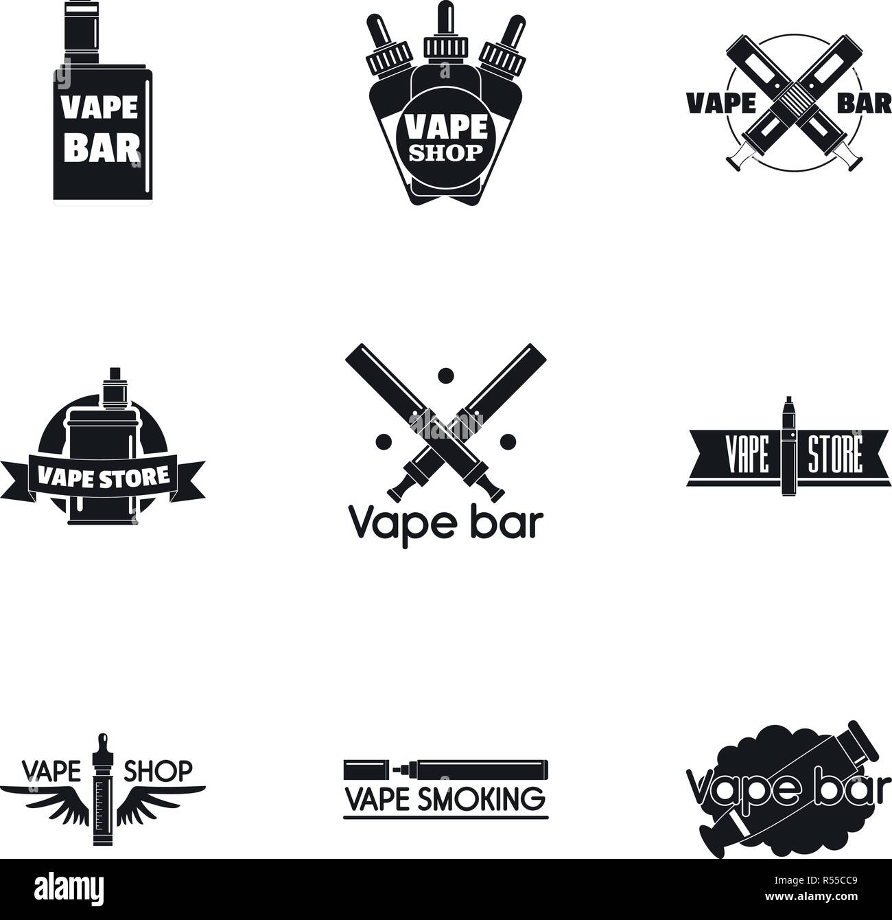 Vape bar logo set. Simple set of 9 vape bar vector logo for web design ...