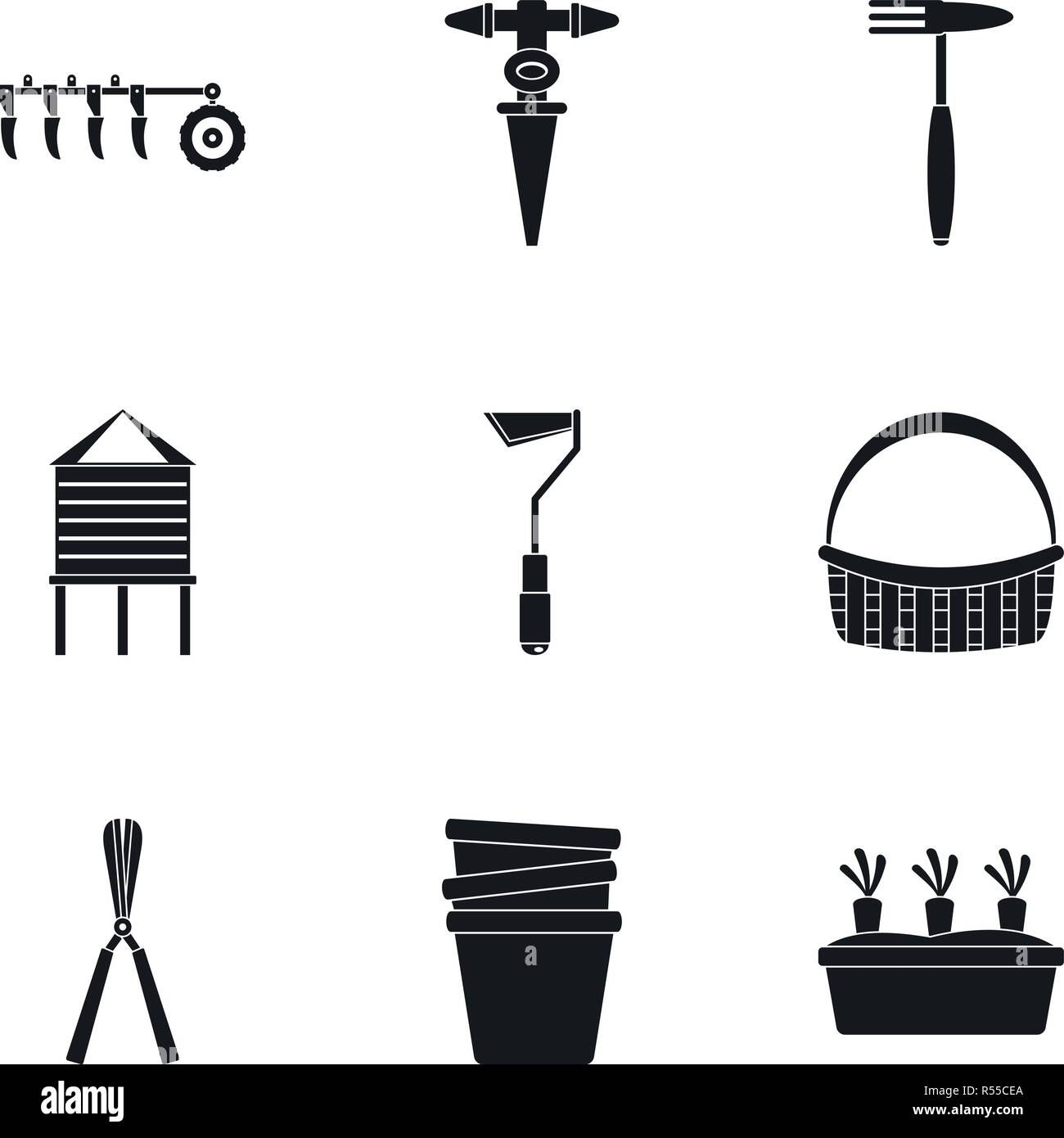 Garden tool icon set. Simple set of 9 garden tool vector icons for web ...