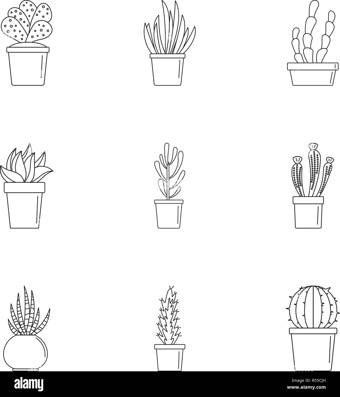 Cacti icon set. Outline set of 9 cacti vector icons for web design ...