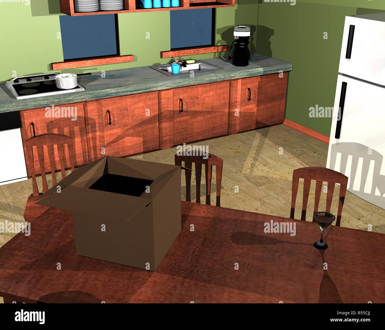 kitchen with electrical appliances and dishes Stock Photo - Alamy