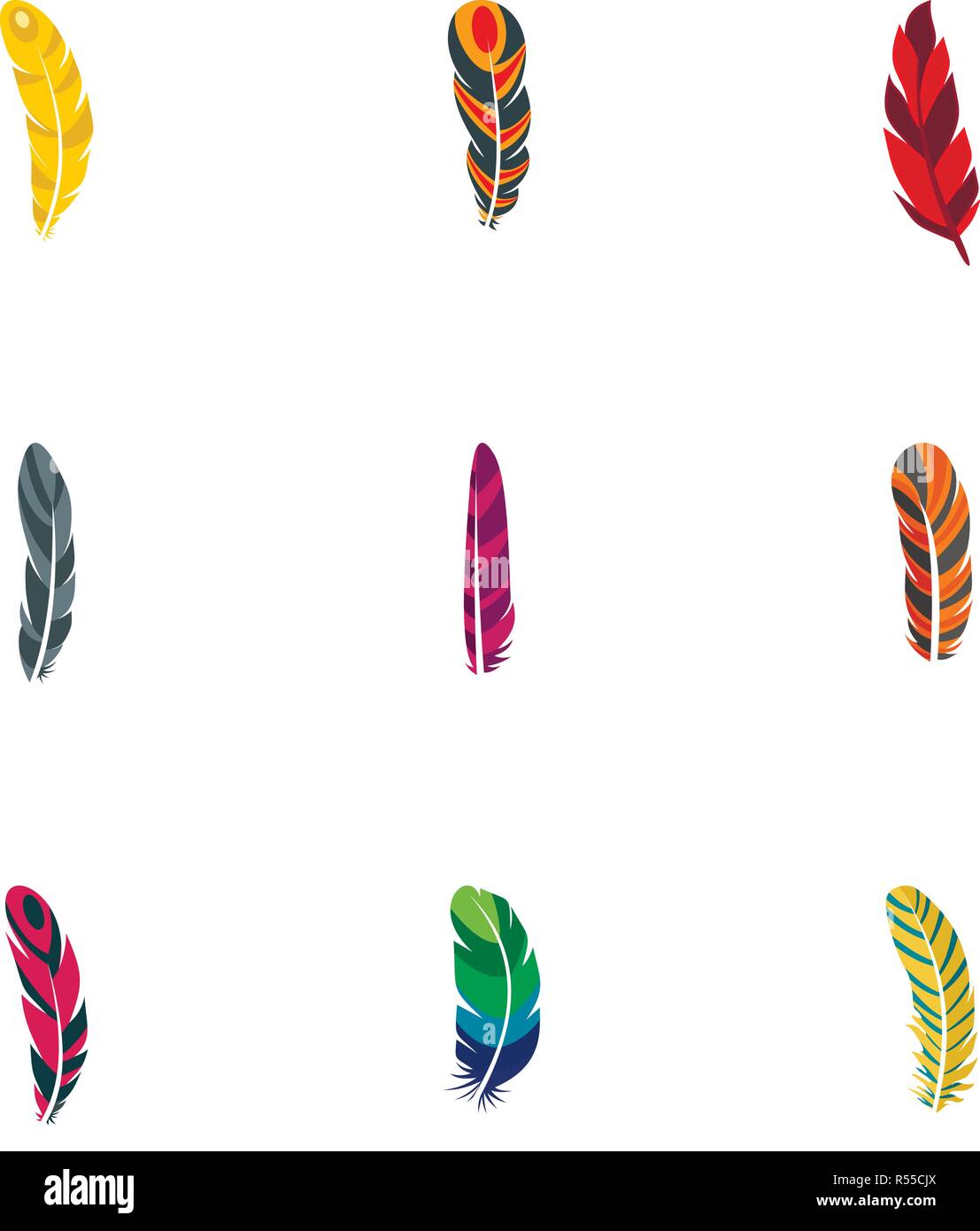 Native feather icon set. Flat set of 9 native feather vector icons for ...
