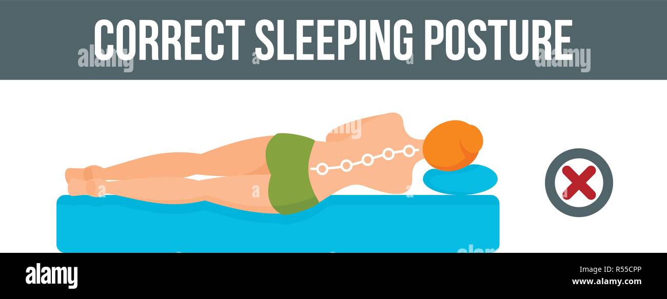 Sleeping posture banner horizontal. Flat illustration of vector ...