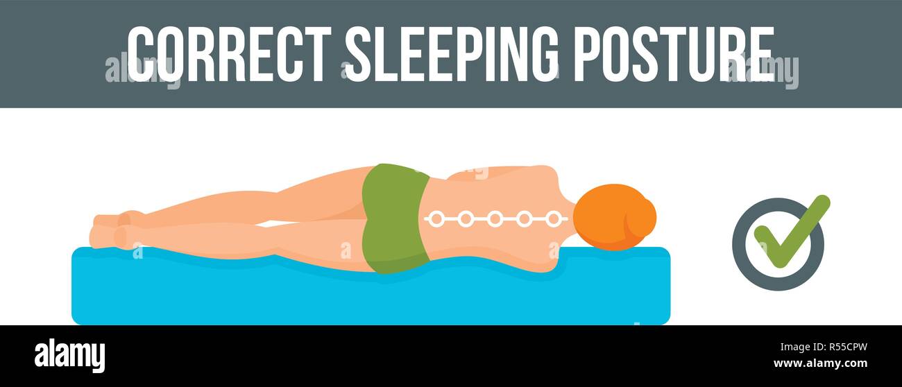 Correct sleeping posture banner horizontal. Flat illustration of vector ...