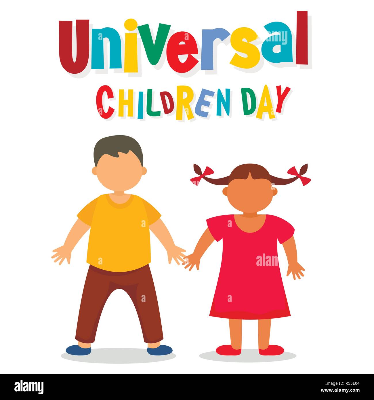 Boy and girl children day concept background. Flat illustration of boy ...