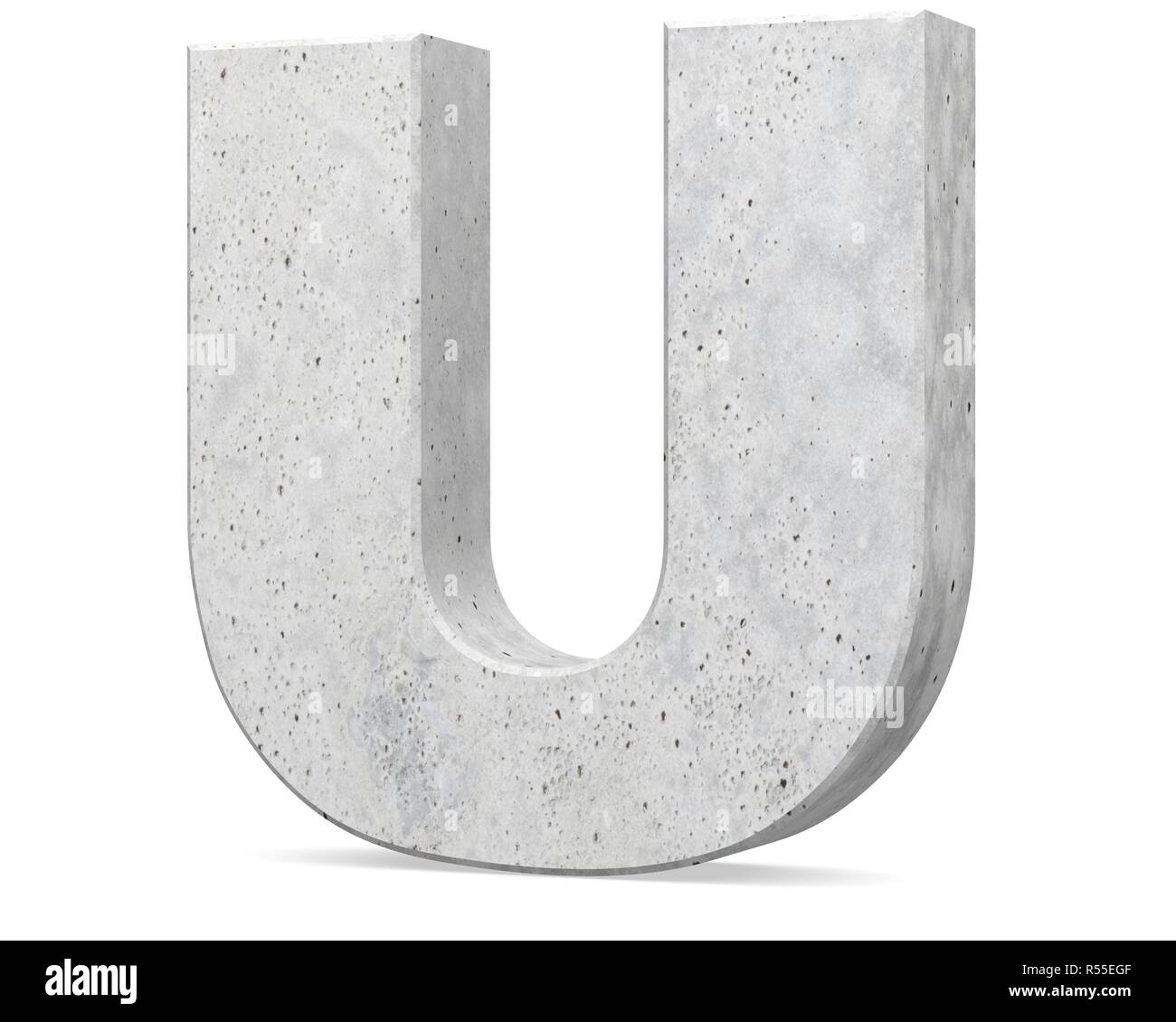 Concrete Capital Letter - U isolated on white background . 3D render ...