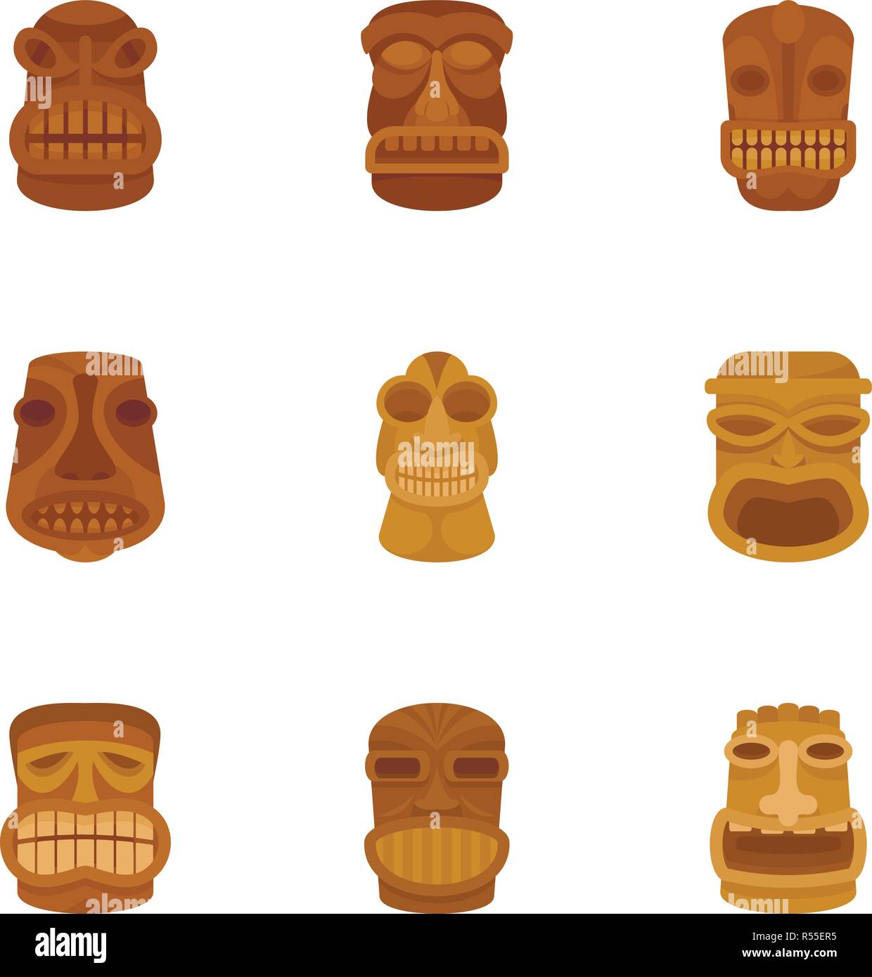 Tribal idol icon set. Flat set of 9 tribal idol vector icons for web ...