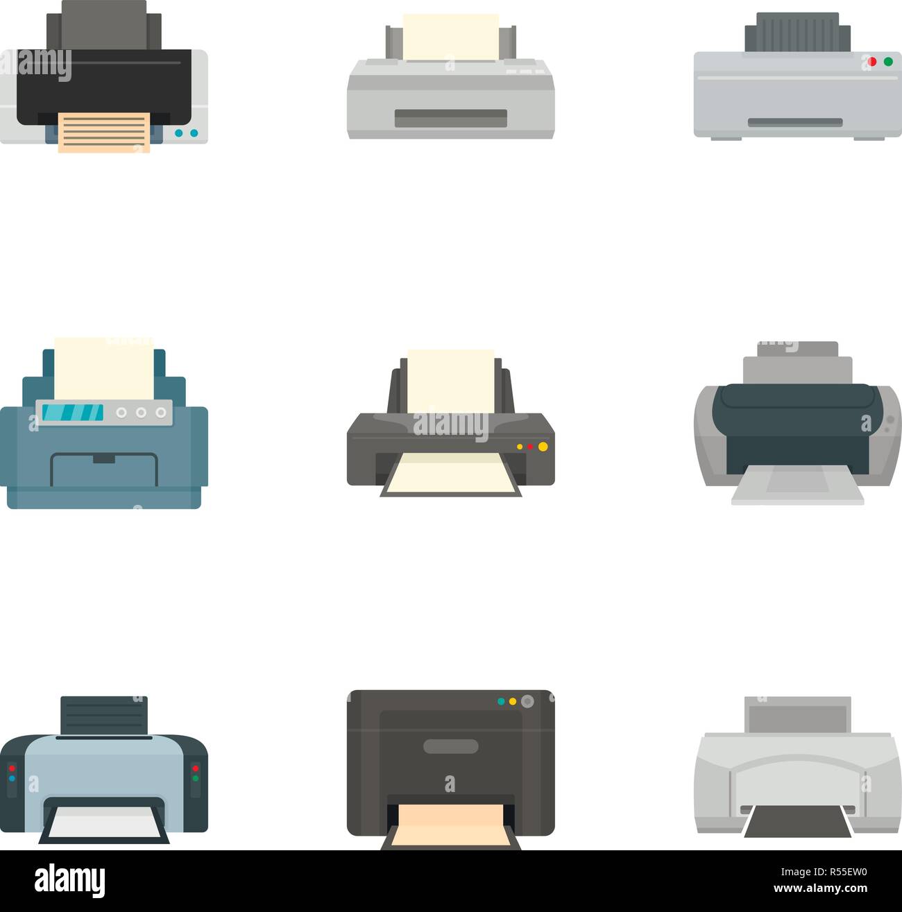 Home printer icon set. Flat set of 9 home printer vector icons for web ...