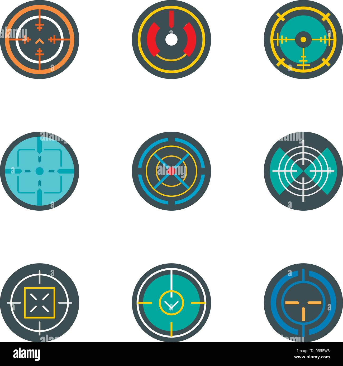 Army target icon set. Flat set of 9 army target vector icons for web ...