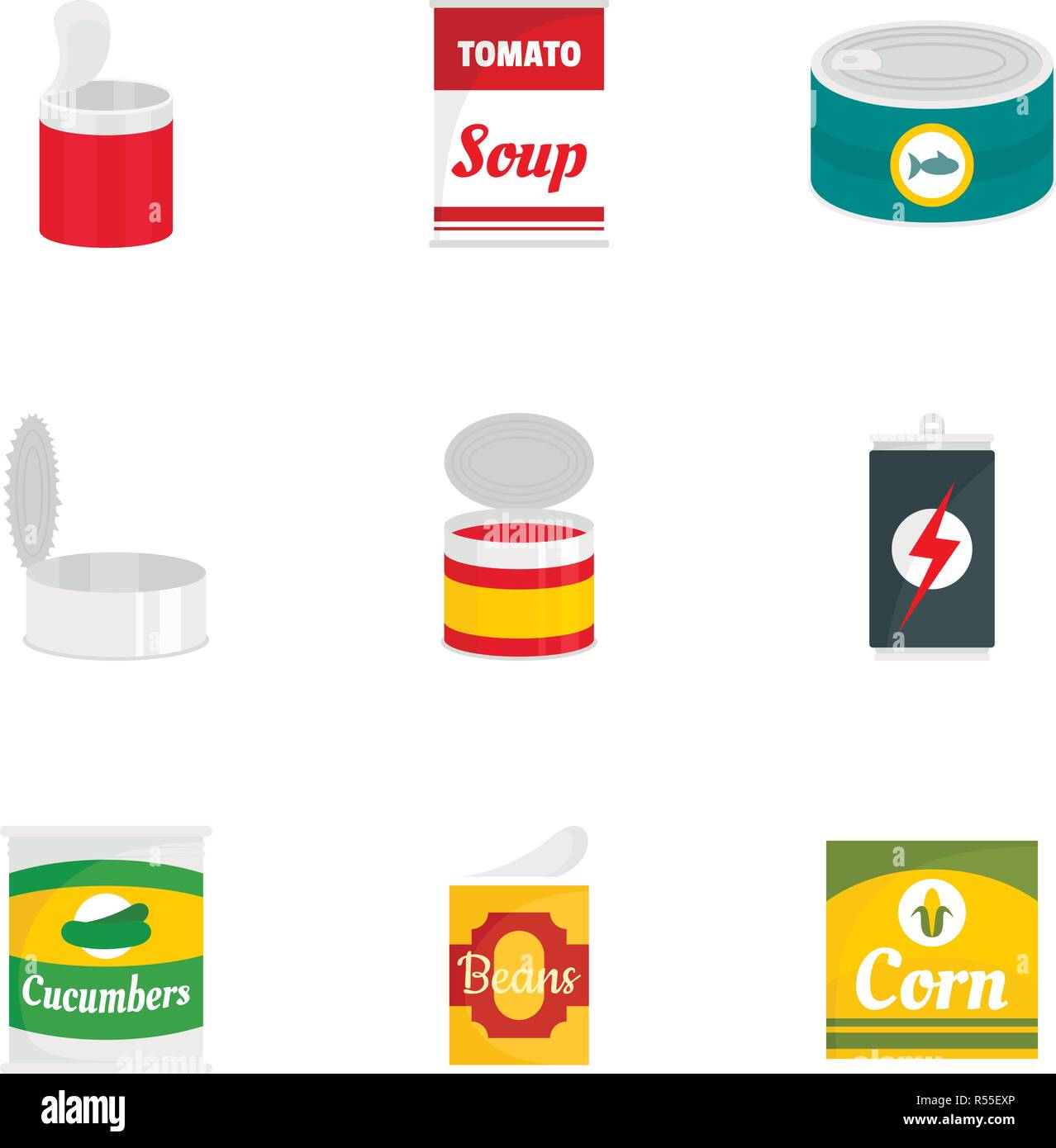 Tin can icon set. Flat set of 9 tin can vector icons for web design ...