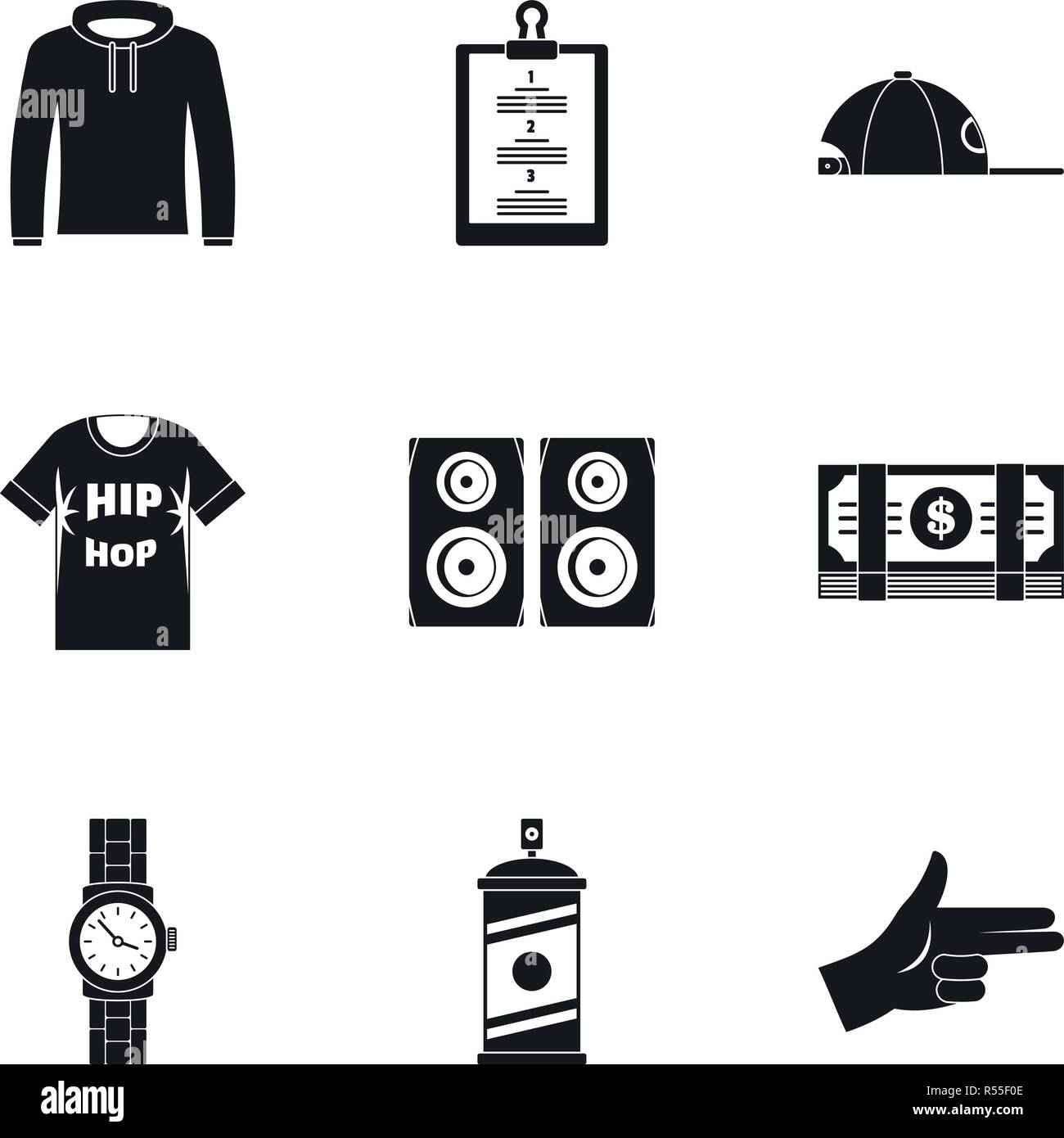 Gangsta rap icon set. Simple set of 9 gangsta rap vector icons for web ...