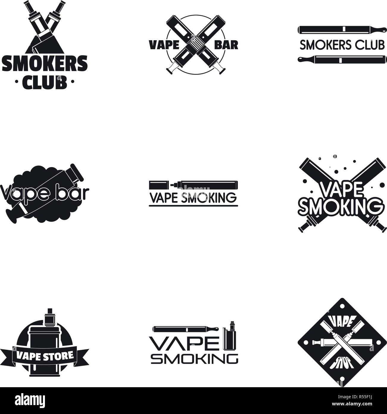 Vape club logo set. Simple set of 9 vape club vector logo for web ...