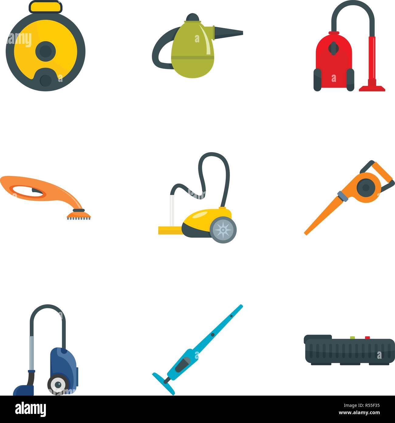Modern carpet sweeper icon set. Flat set of 9 modern carpet sweeper ...
