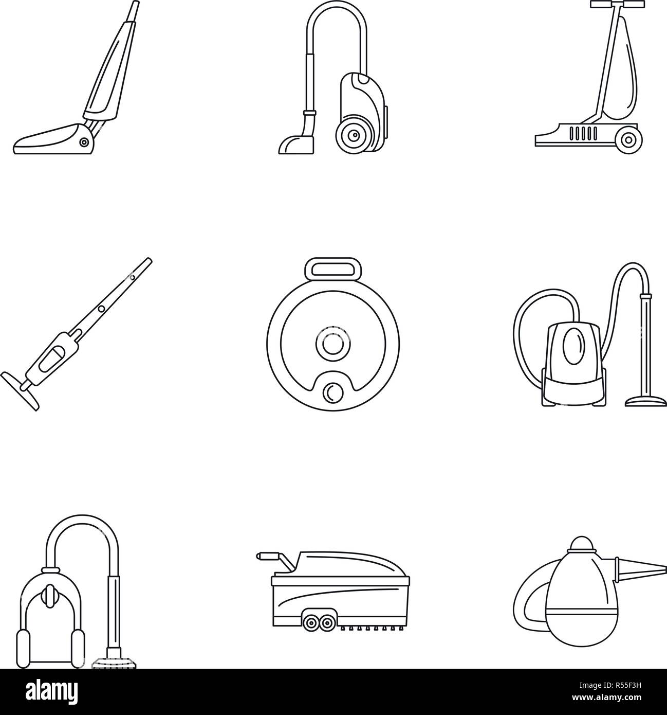 Modern carpet sweeper icon set. Outline set of 9 modern carpet sweeper ...