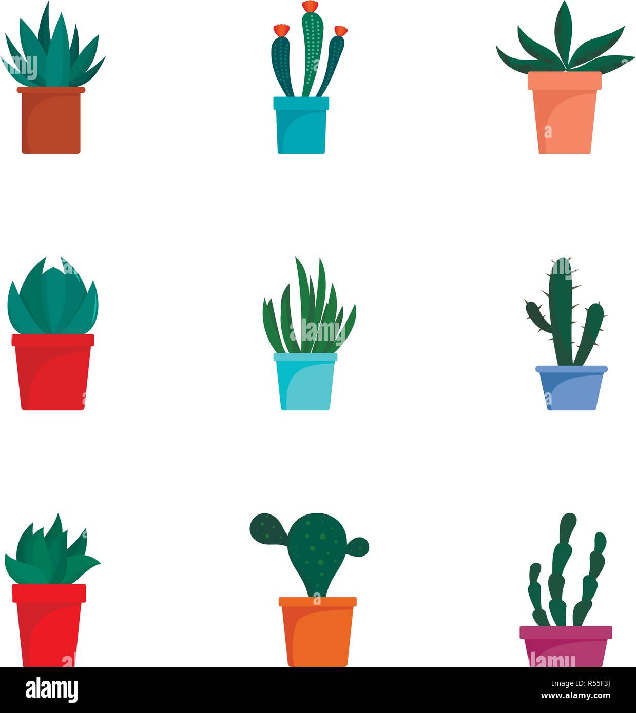 Cactus pot icon set. Flat set of 9 cactus pot vector icons for web ...