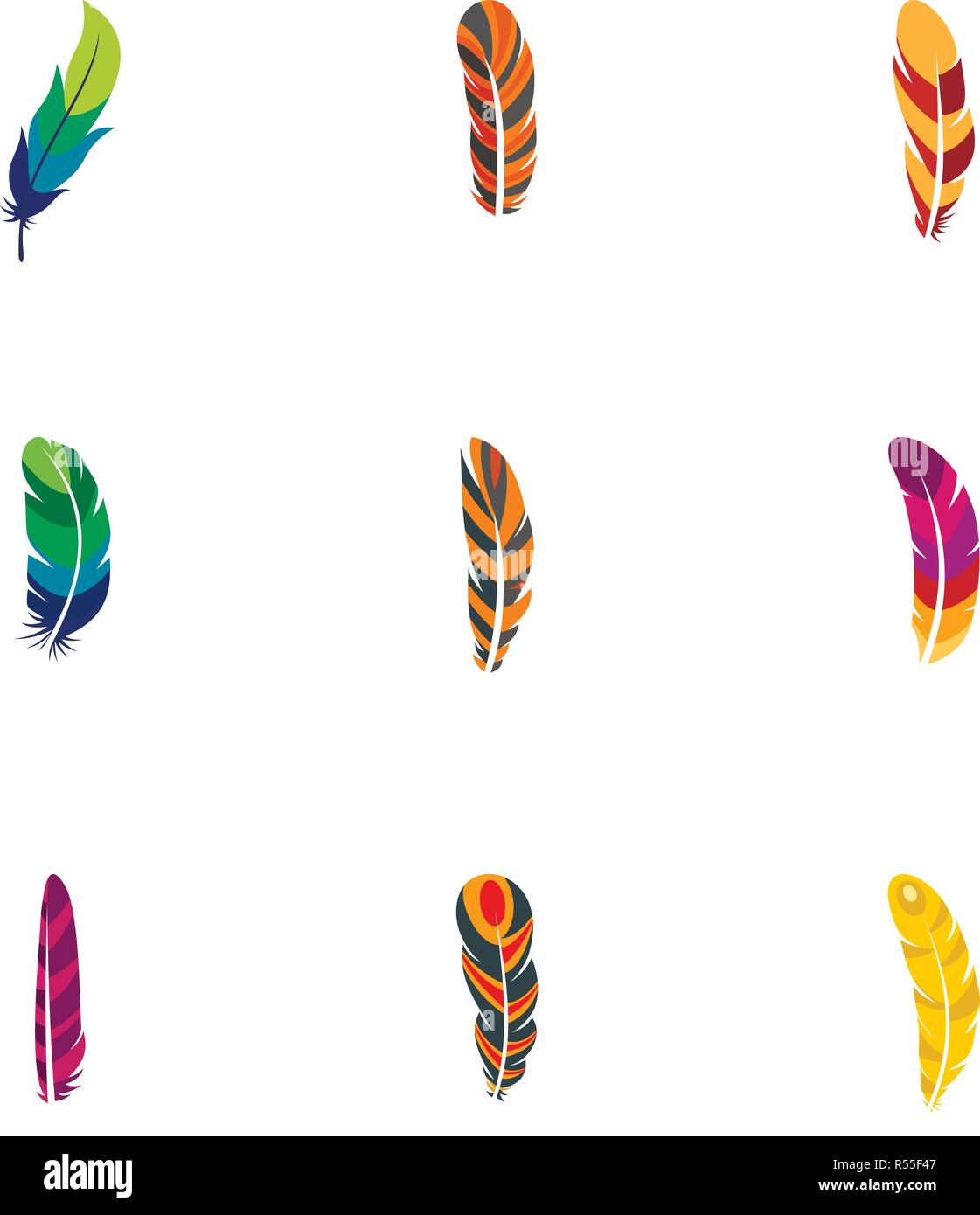 Indian feather icon set. Flat set of 9 indian feather vector icons for ...