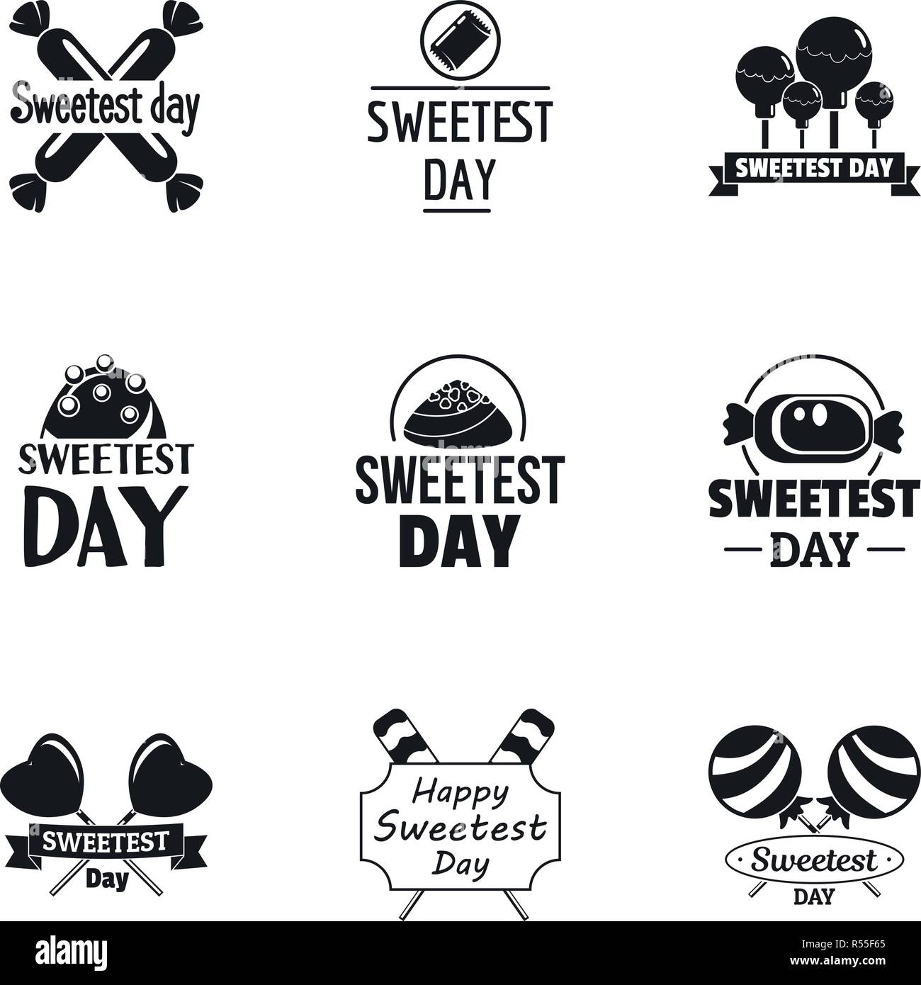 Candy sweetest day logo set. Simple set of 9 candy sweetest day vector ...