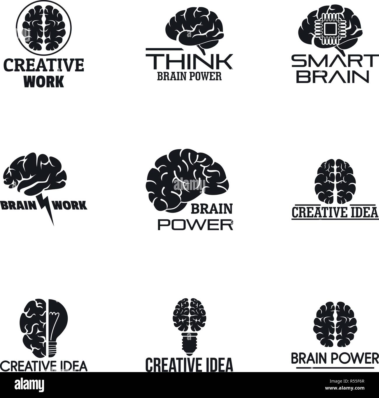 Think brain power logo set. Simple set of 9 think brain power vector ...