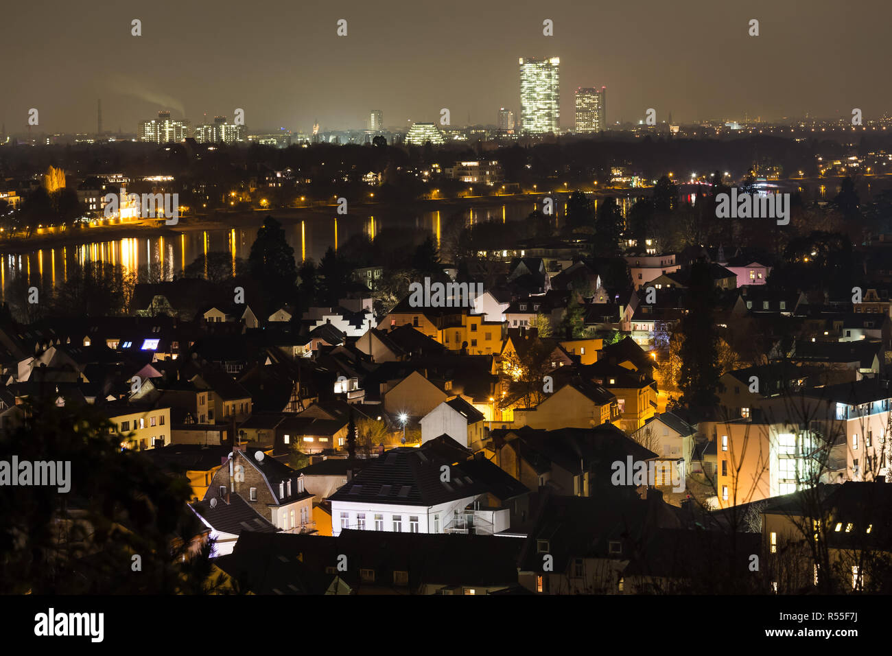 bonn and the river rhine germany in a winters night Stock Photo - Alamy