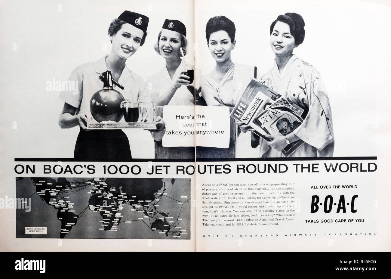 1960s double page spread magazine advertisement for BOAC Stock Photo ...