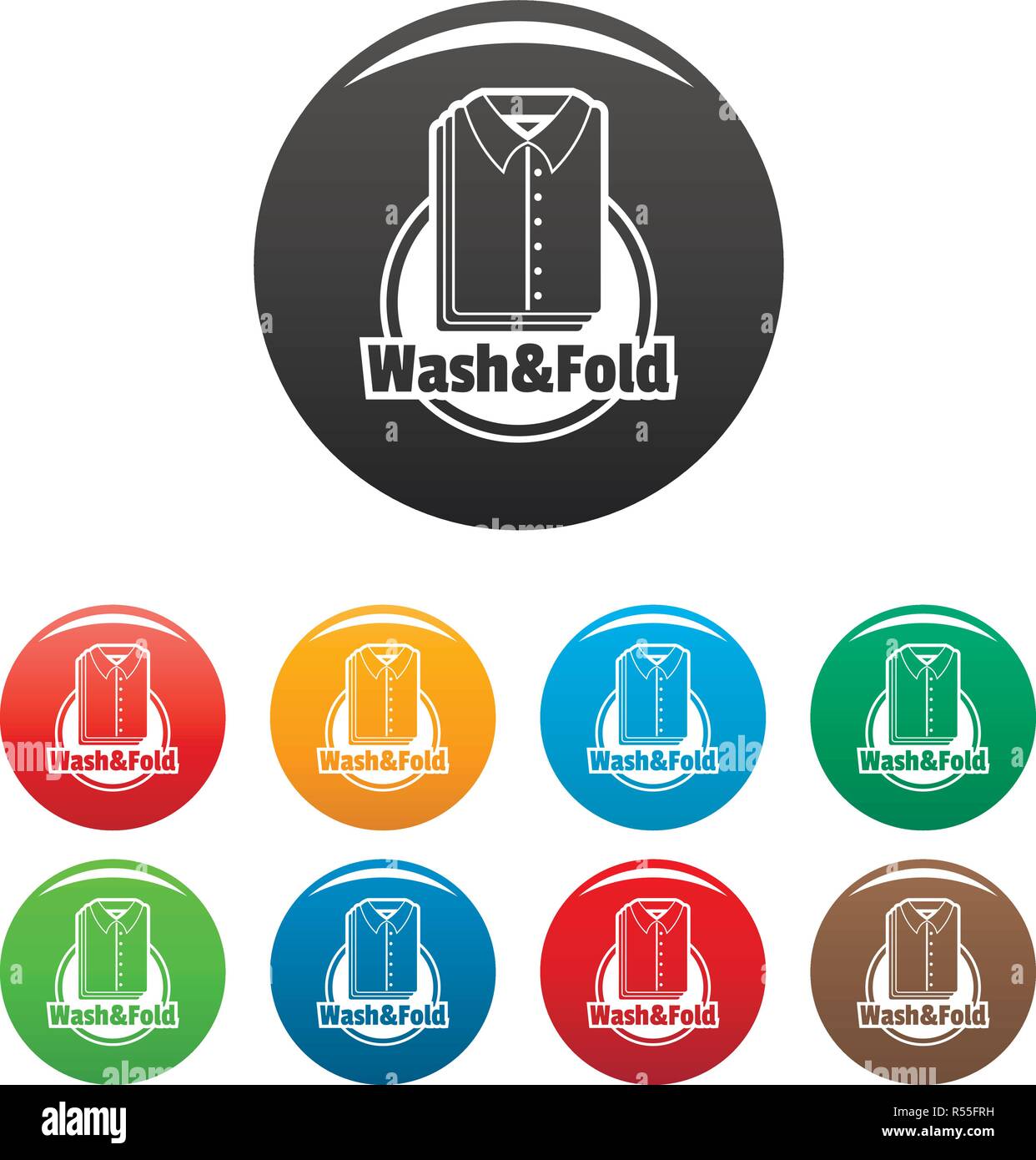 Laundry shirt wash and fold icons set 9 color vector isolated on white ...