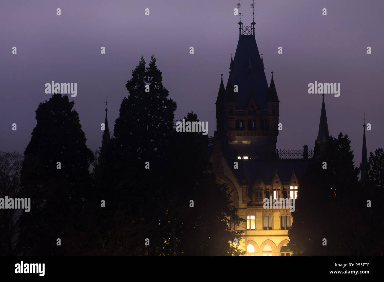 castle Drachenburg bonn germany on an winter evening Stock Photo - Alamy