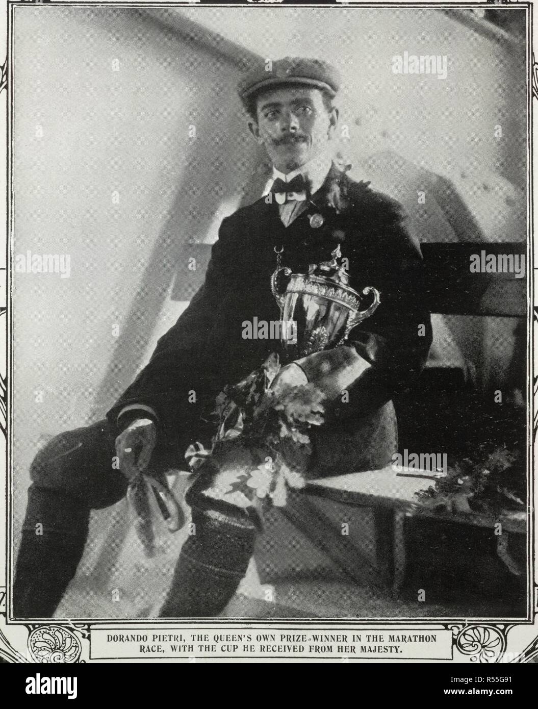 Dorando Pietri, the Queen's own prize winner in the marathon race, with ...