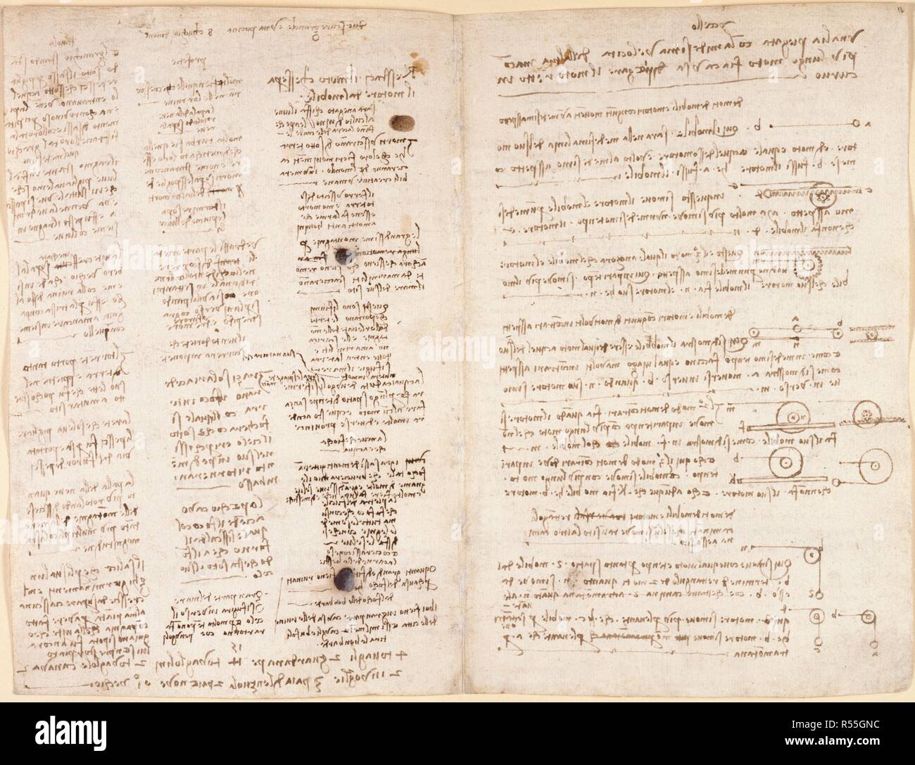 Drawings by Leonardo Da Vinici on on the mechanical powers and forces ...
