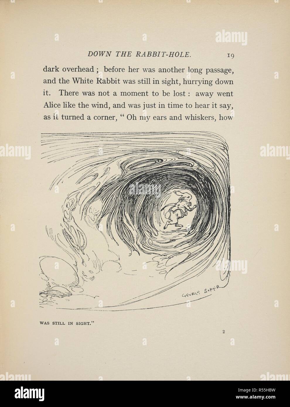 "The white rabbit was still in sight." Alice going down the rabbit-hole ...