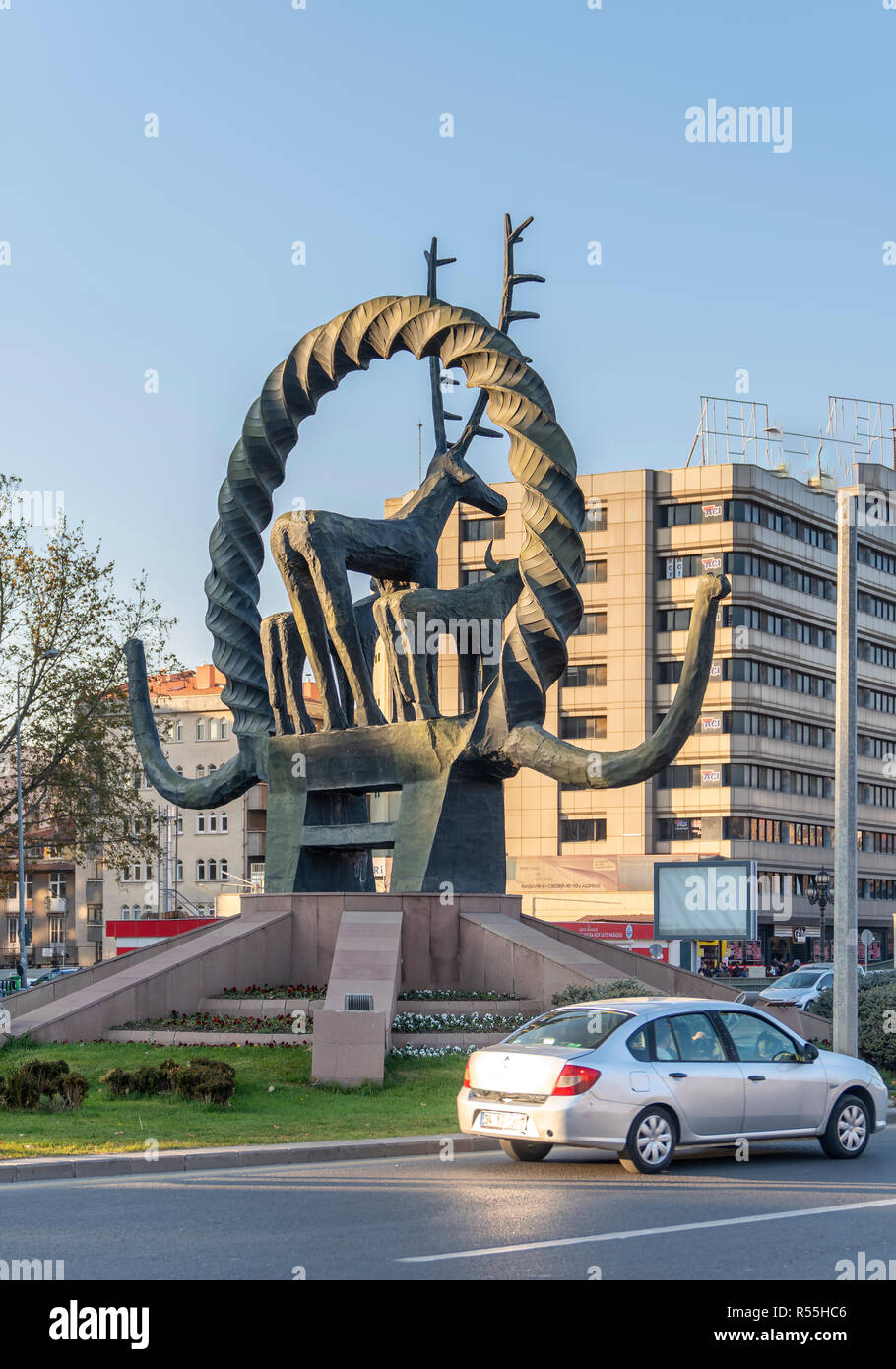 Ankara/Turkey-November 24 2018: Hittite Sun sculpture located in square ...