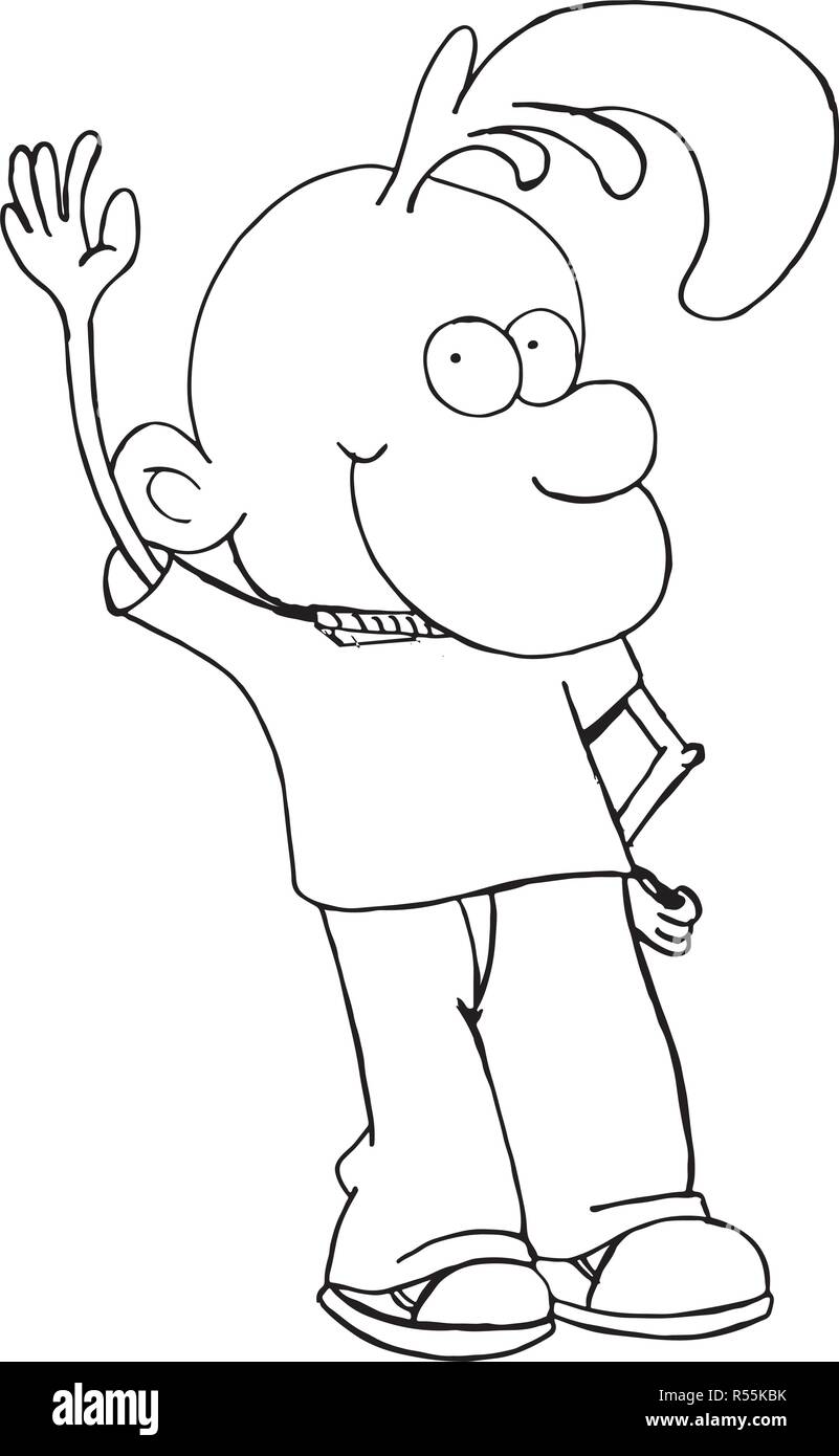 Sketched strange boy while gesturing HELLO - Vector Stock Vector Image ...