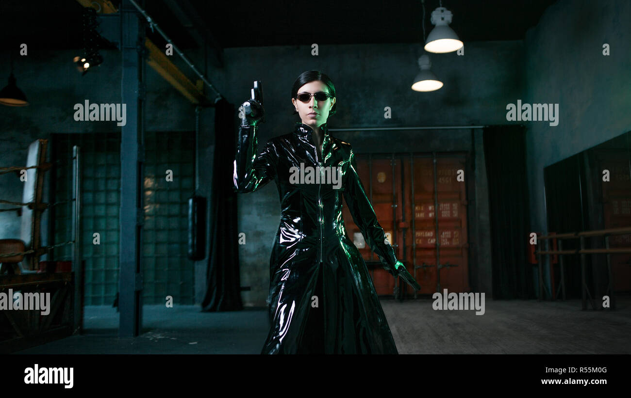 Computer viruses and cybersecurity, concept. young woman dressed in ...