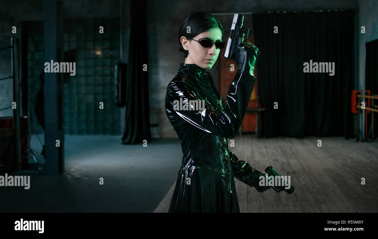 Computer viruses and cybersecurity, concept. young woman dressed in ...