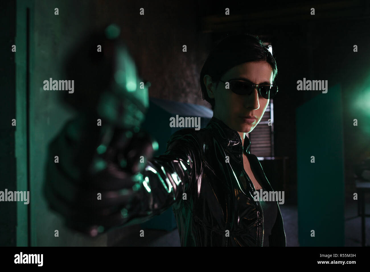 Computer viruses and cybersecurity, concept. young woman dressed in ...