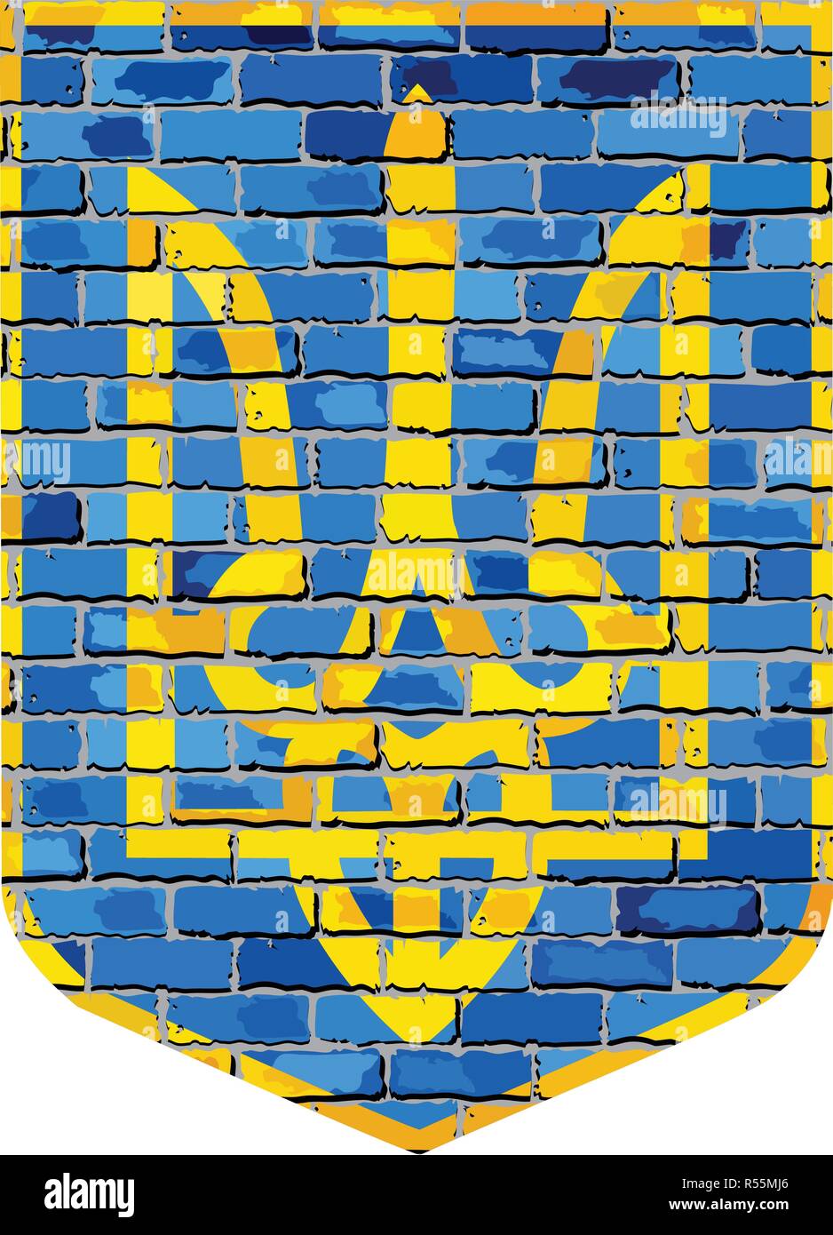 Coat of arms of Ukraine on a brick wall - Illustration, Abstract Coat ...
