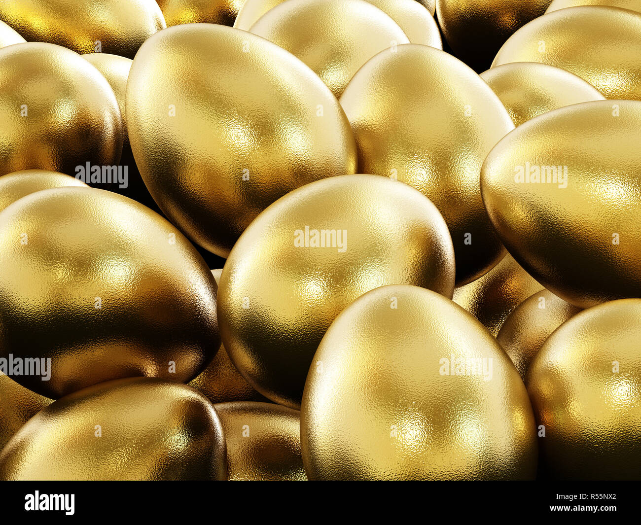 Stack of shiny golden eggs. 3D illustration Stock Photo - Alamy