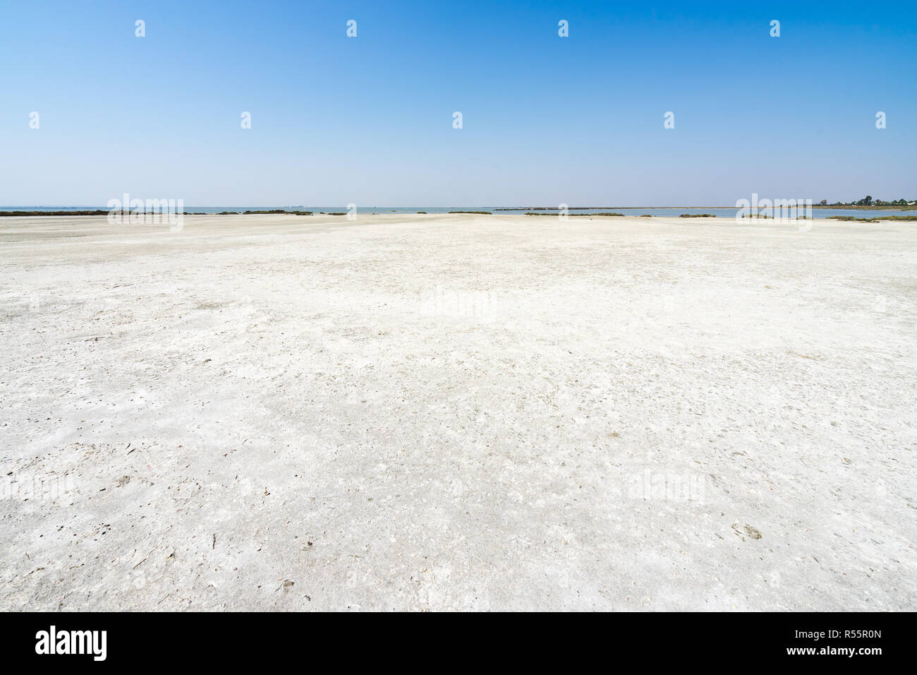 Arid landscape of the evaporation pools of Margherita di Savoia salt ...