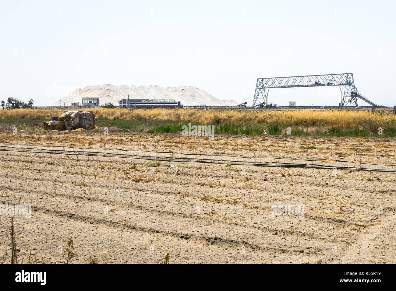 Piles of salt near a salt factory in Margherita di Savoia, Apulia ...