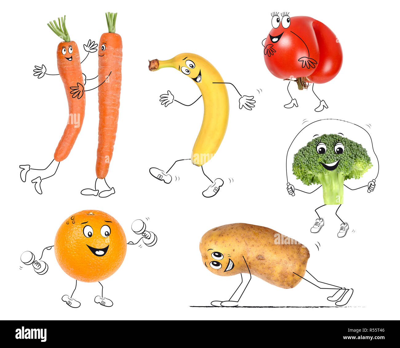 organic fruits and vegetables,cartoon Stock Photo - Alamy