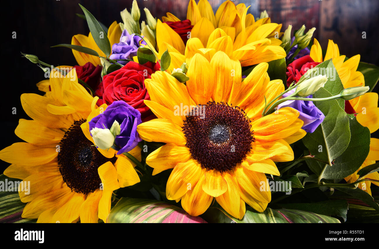 Composition with bouquet of flowers Stock Photo - Alamy