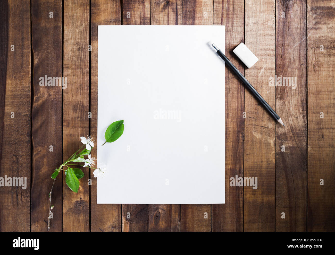 Blank letterhead, pencil, eraser Stock Photo - Alamy