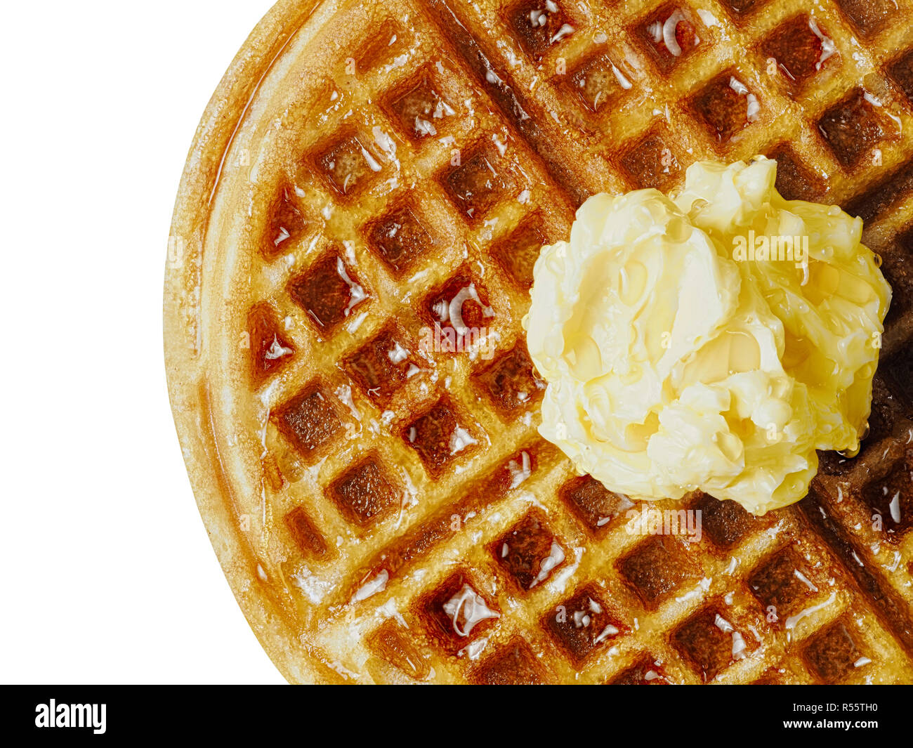 traditional classic belgium american waffle with butter and maple syrup ...