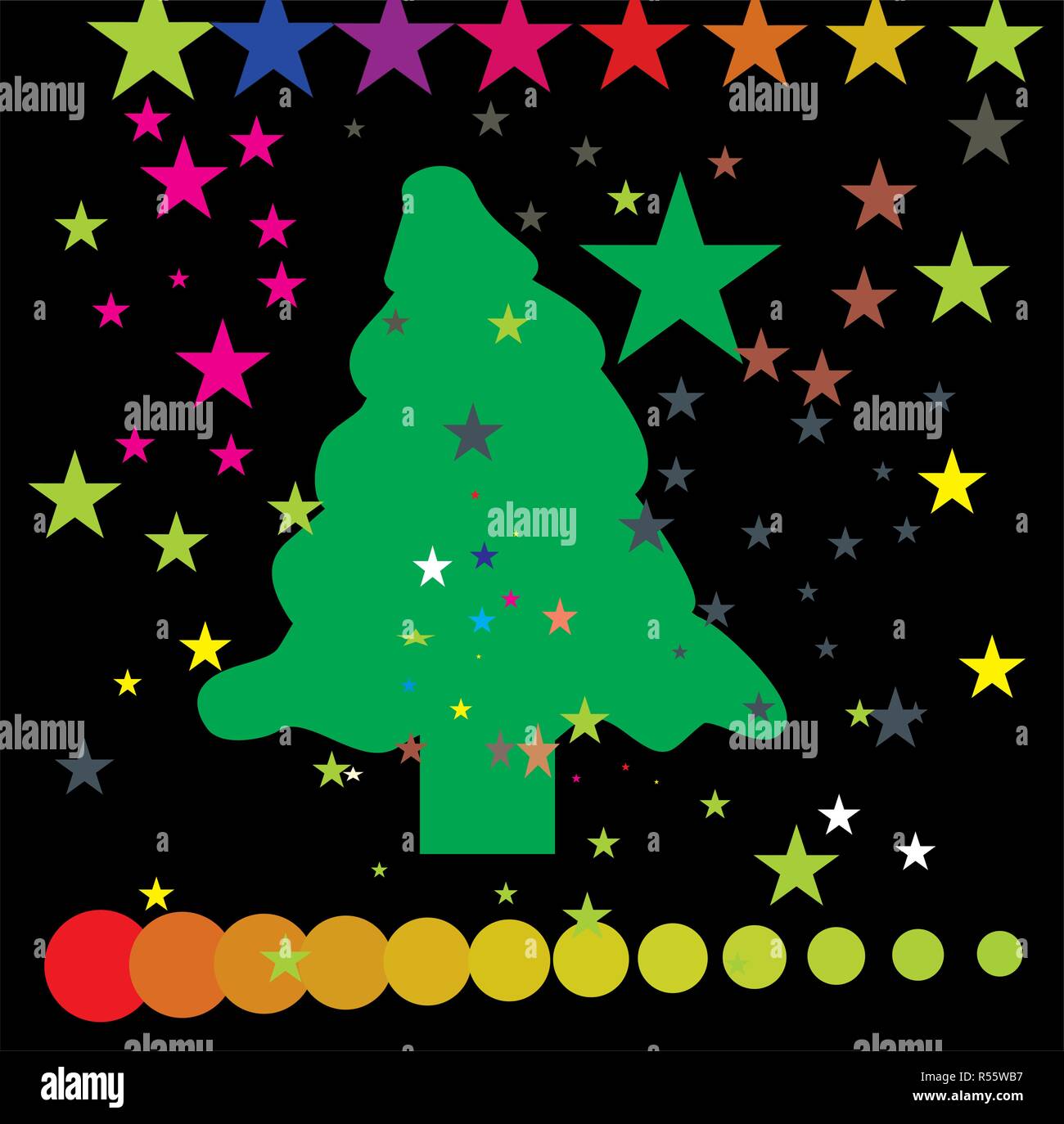 A green colour hand drew Christmas tree with the background, vector ...