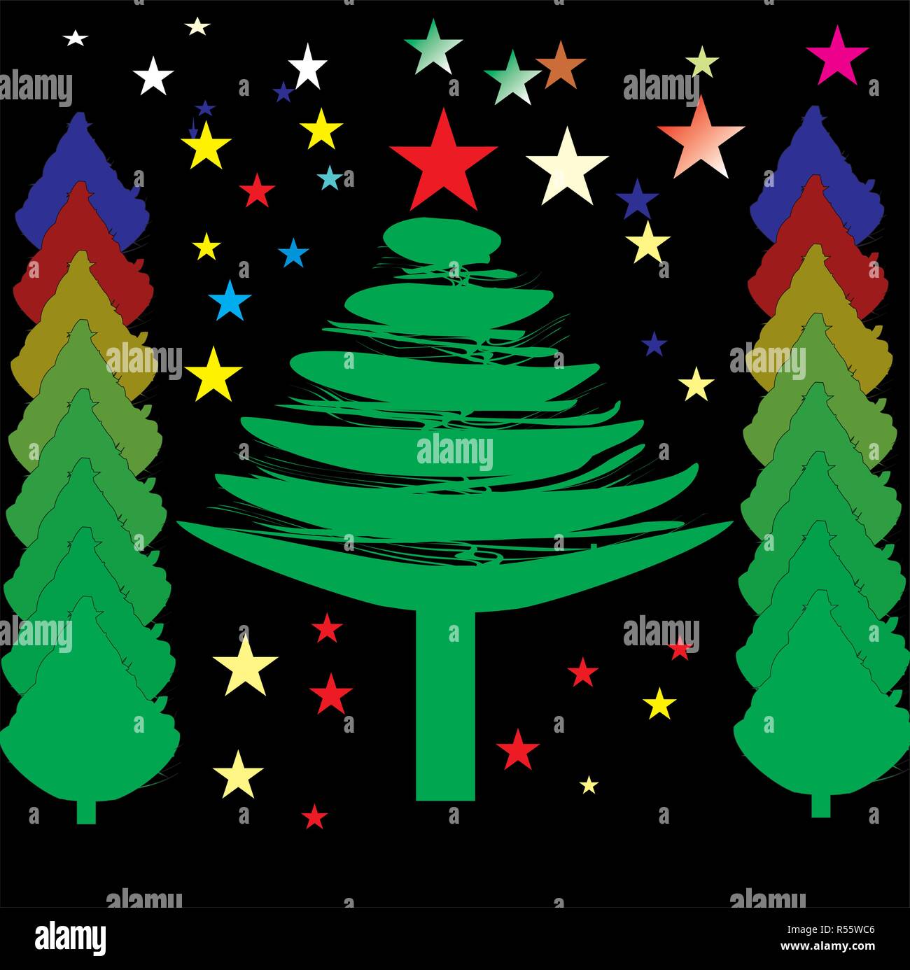 A green colour hand drew Christmas tree with the background, vector ...