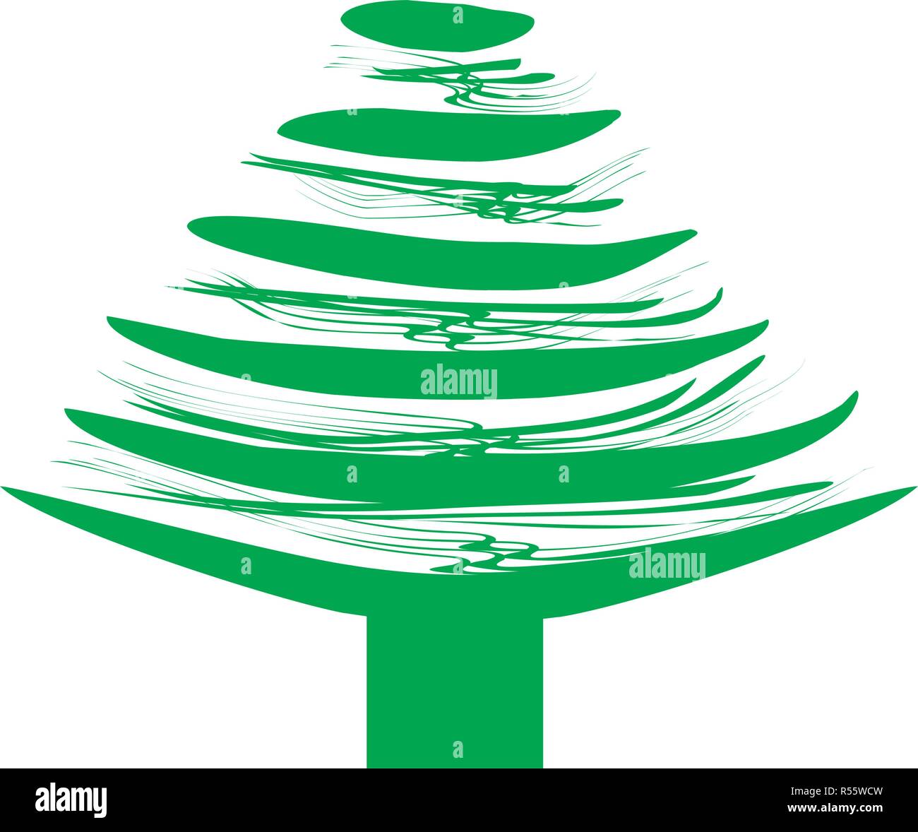 A green colour hand drew Christmas tree with white background vector ...