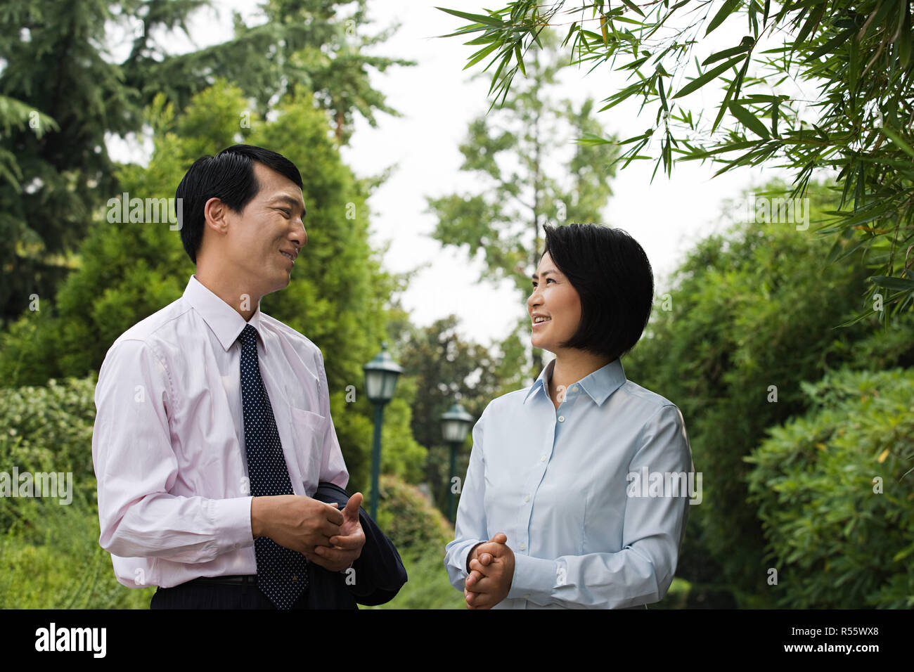 Chinese colleagues talking in park Stock Photo - Alamy