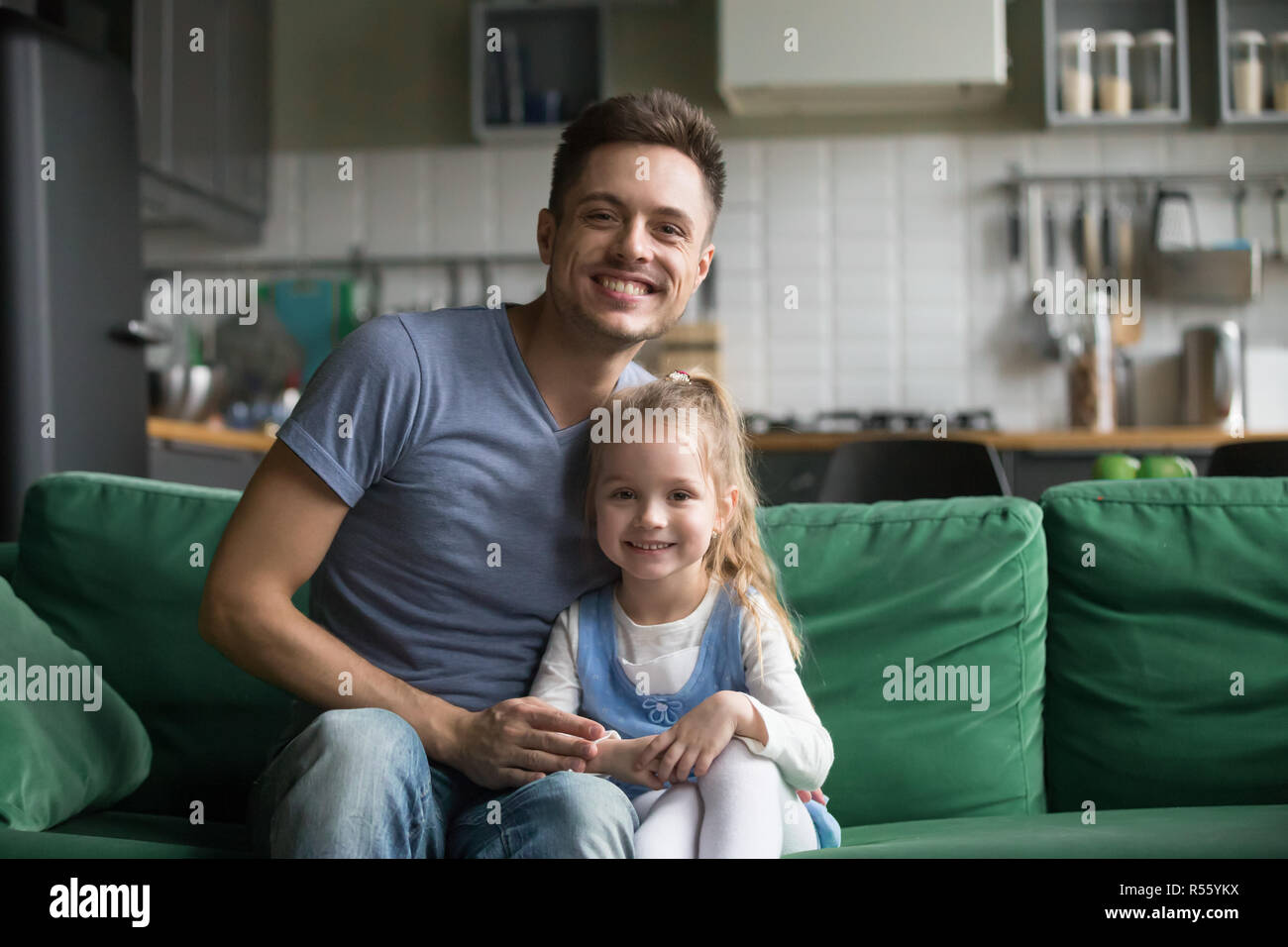 Portrait of happy smiling father with preschool daughter Stock Photo ...