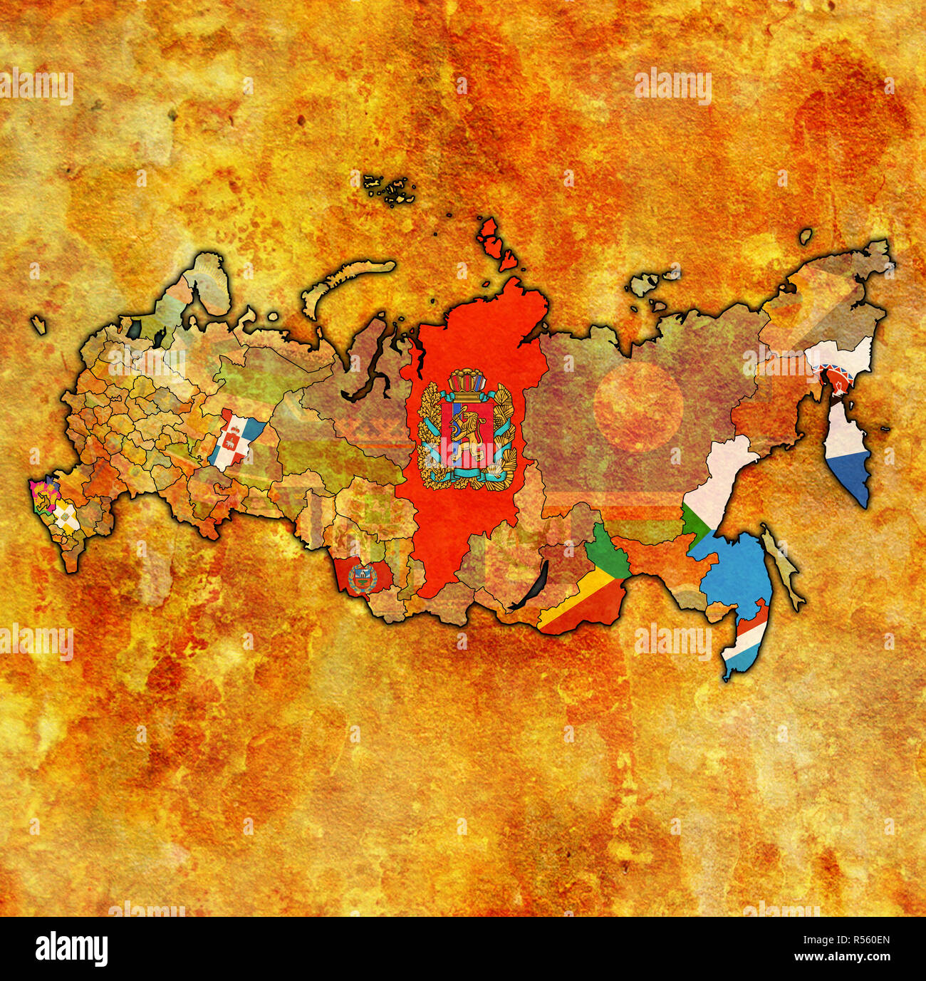 emblems krais on map with administrative divisions and borders of ...