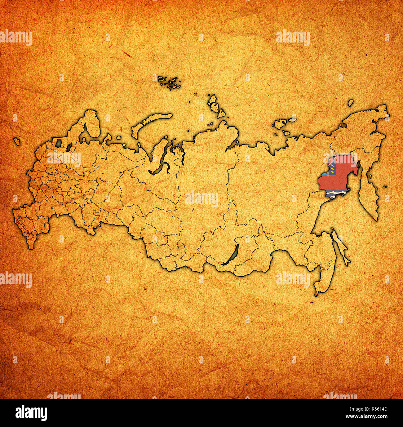 emblem of magadan oblast on map with administrative divisions and ...