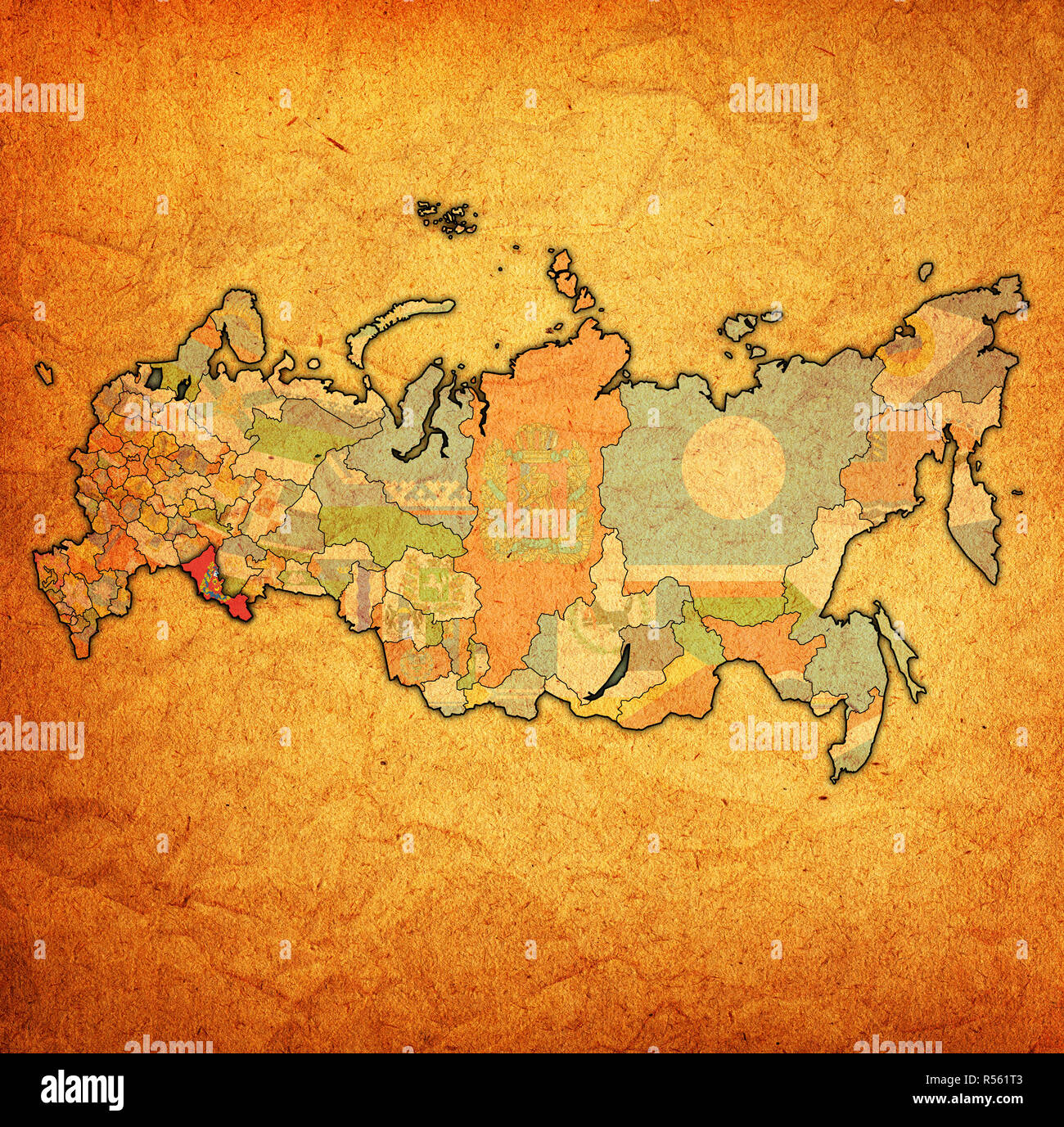emblem of orenburg oblast on map with administrative divisions and ...